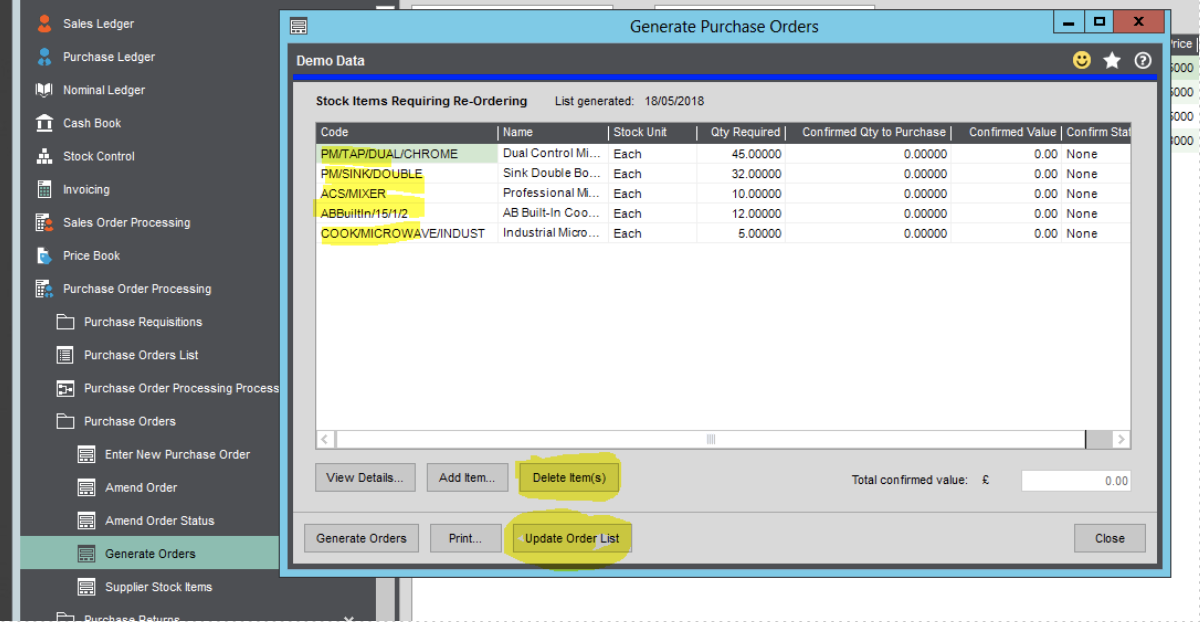 Generate Purchase Orders Routine – stock falling below reorder level - EBS
